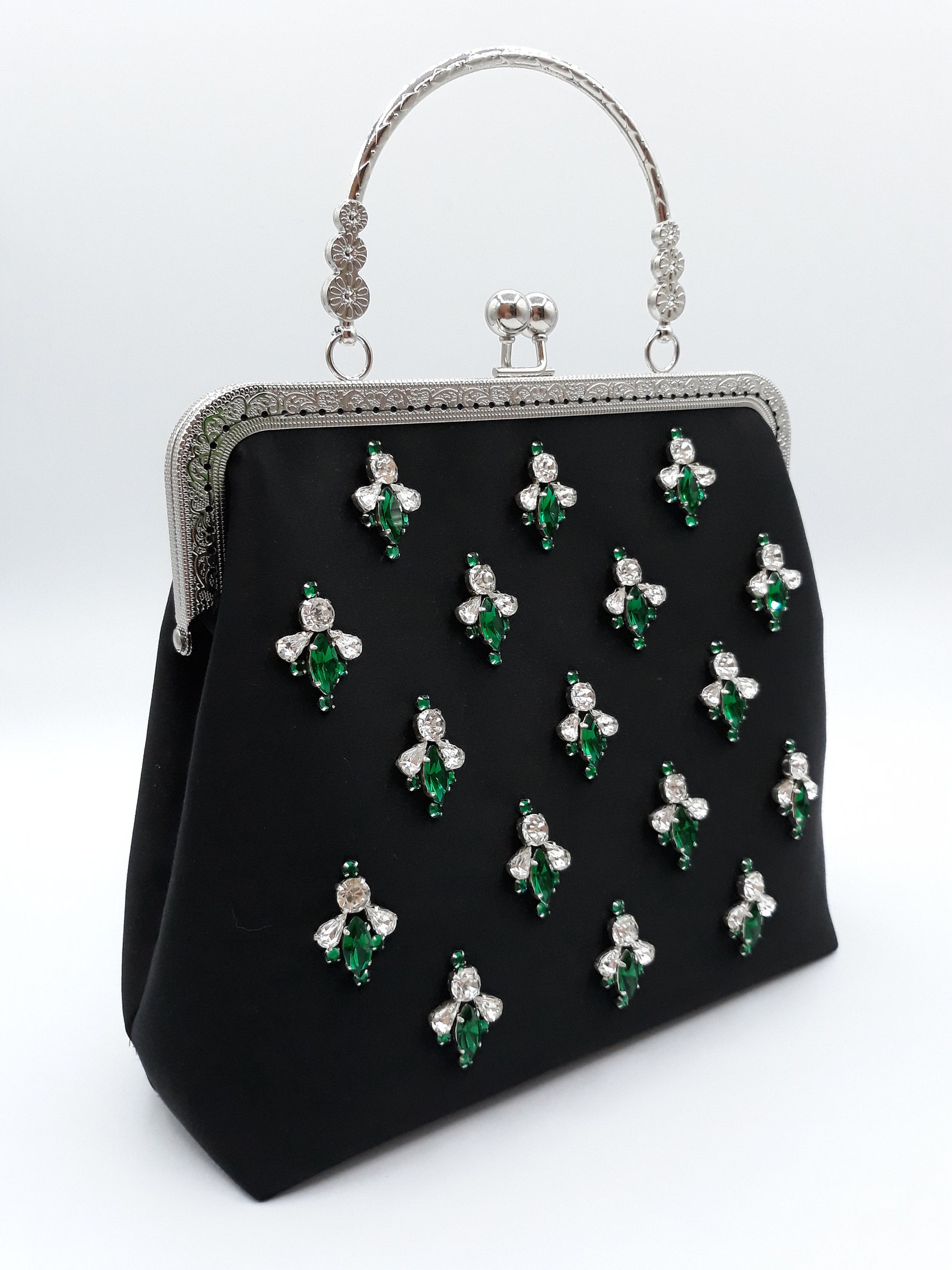 Jeweled Kiss-lock Handbag, Frame Bag Cross Body Bag With Rhinestone ...