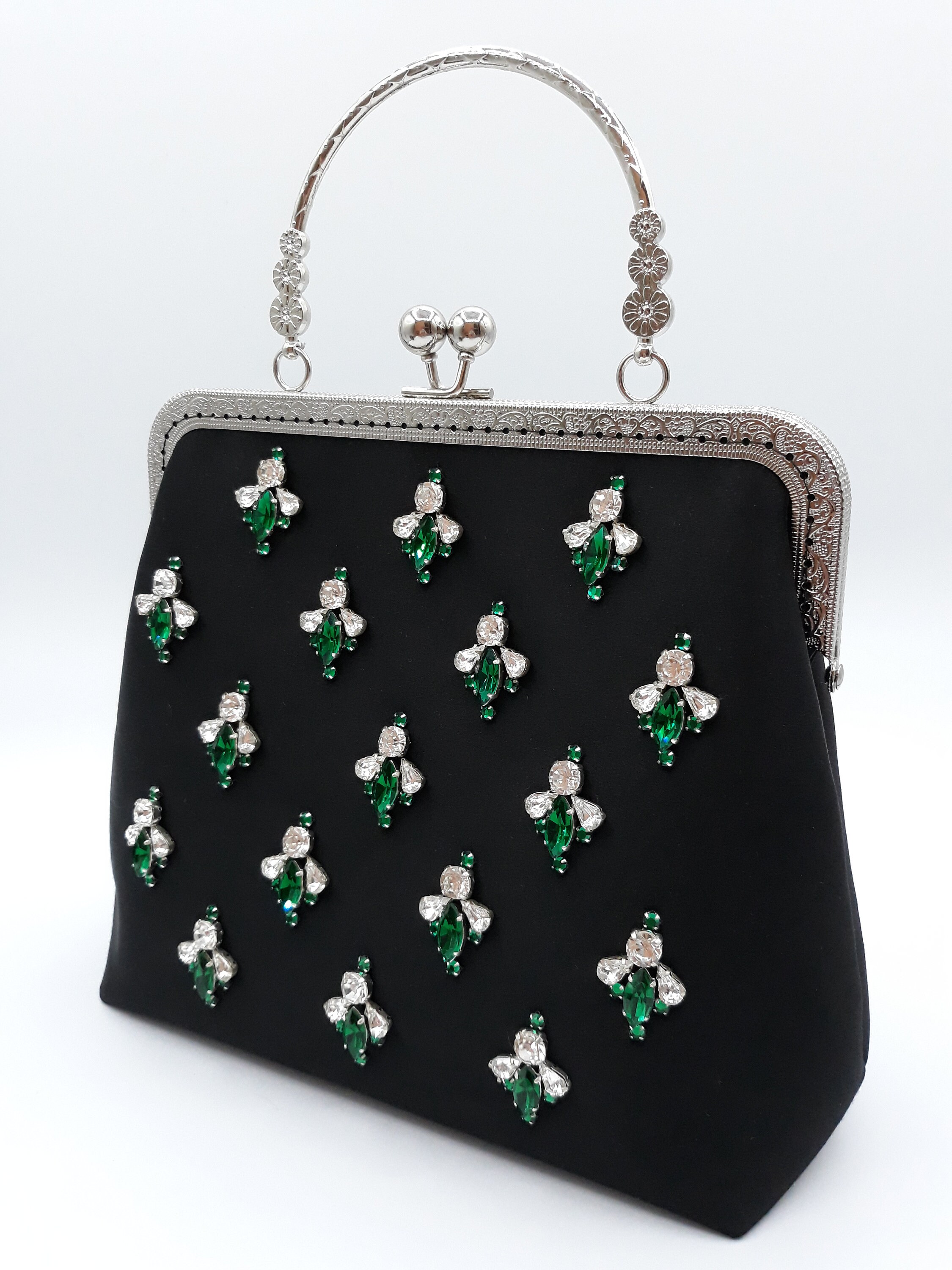 Jeweled Kiss-lock Handbag, Frame Bag Cross Body Bag With Rhinestone ...