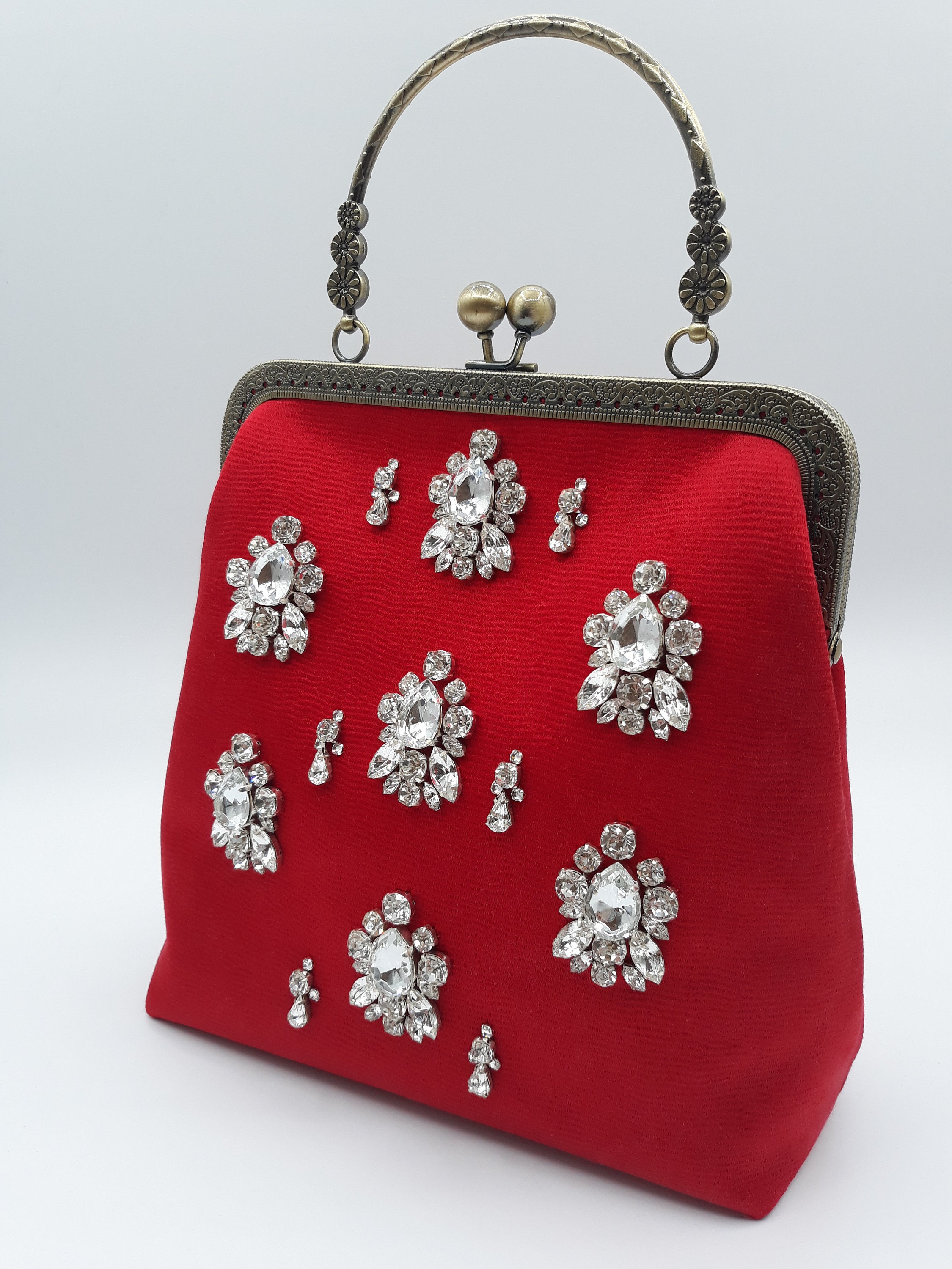 Jeweled Kiss-lock Handbag Frame Bag Cross Body Bag With - Etsy
