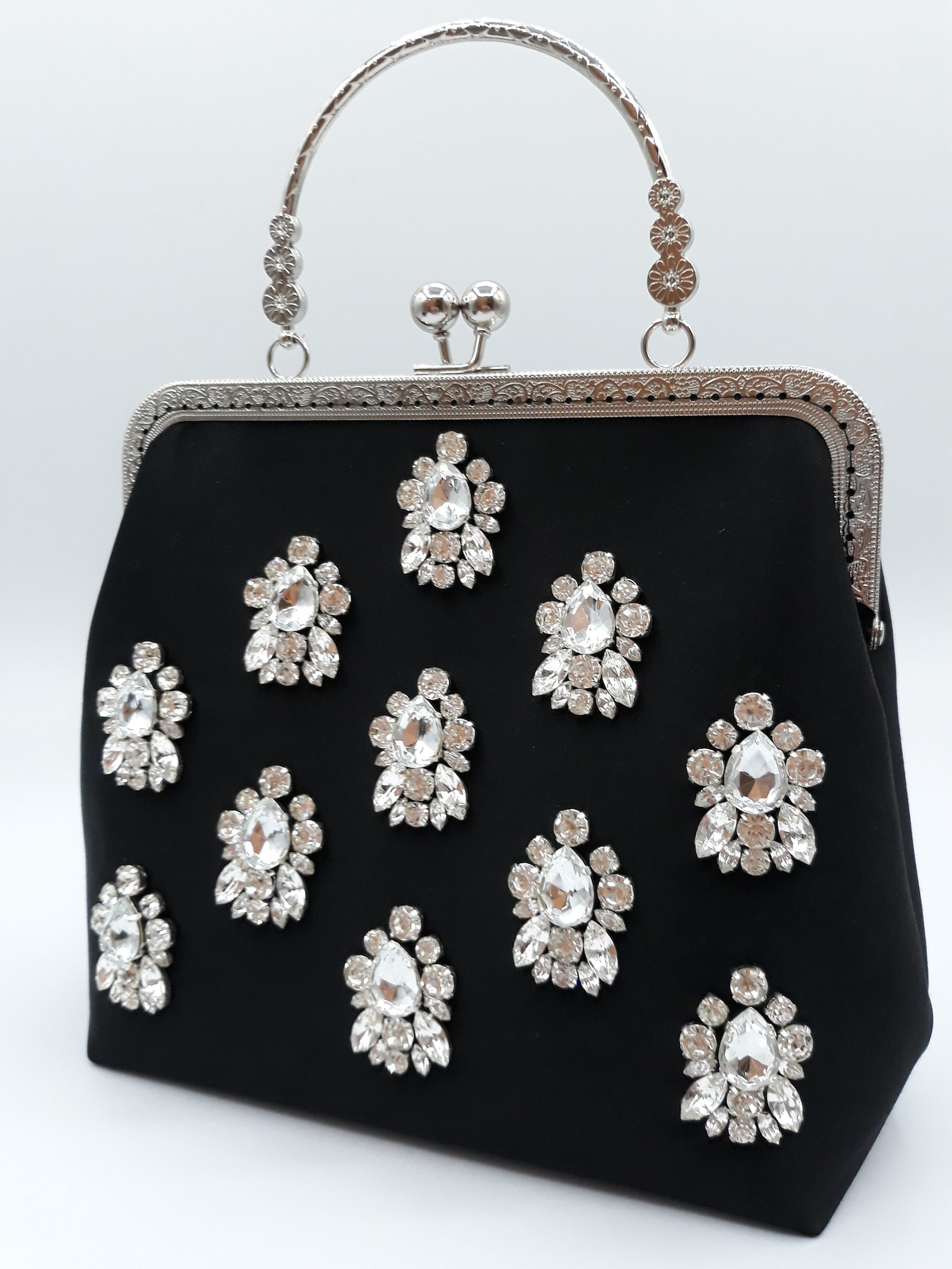 Jeweled Kiss Lock Handbag Frame Bag Cross Body Bag With Etsy