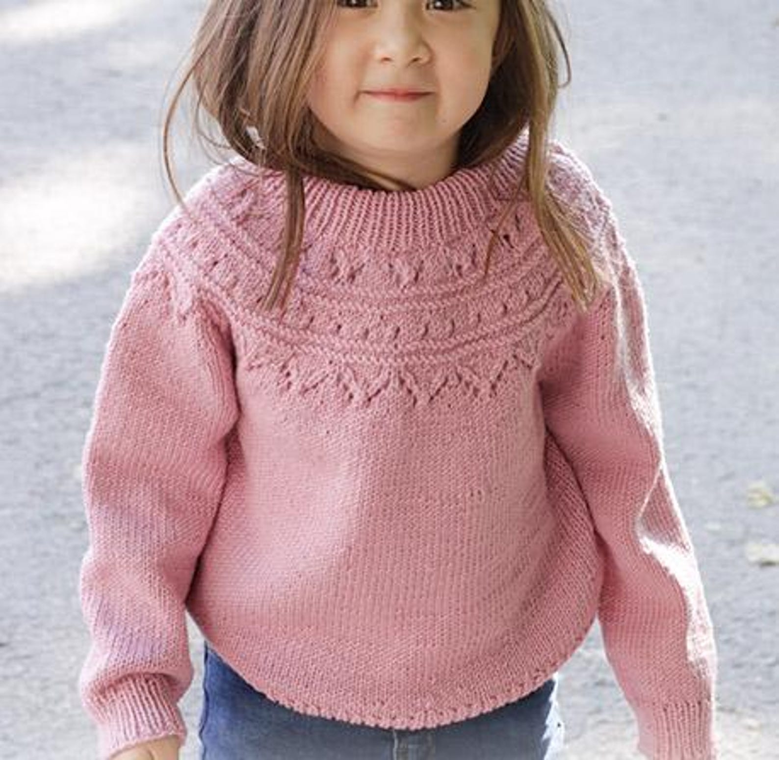 Girl's Top Down Textured Yoked Round Neck Sweater Jumper Fits 2-12 ...