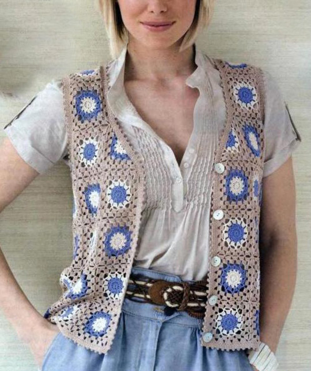 Ladies Crochet Granny Squares, Sleeveless Waistcoat- Jacket- 36- 48 ...