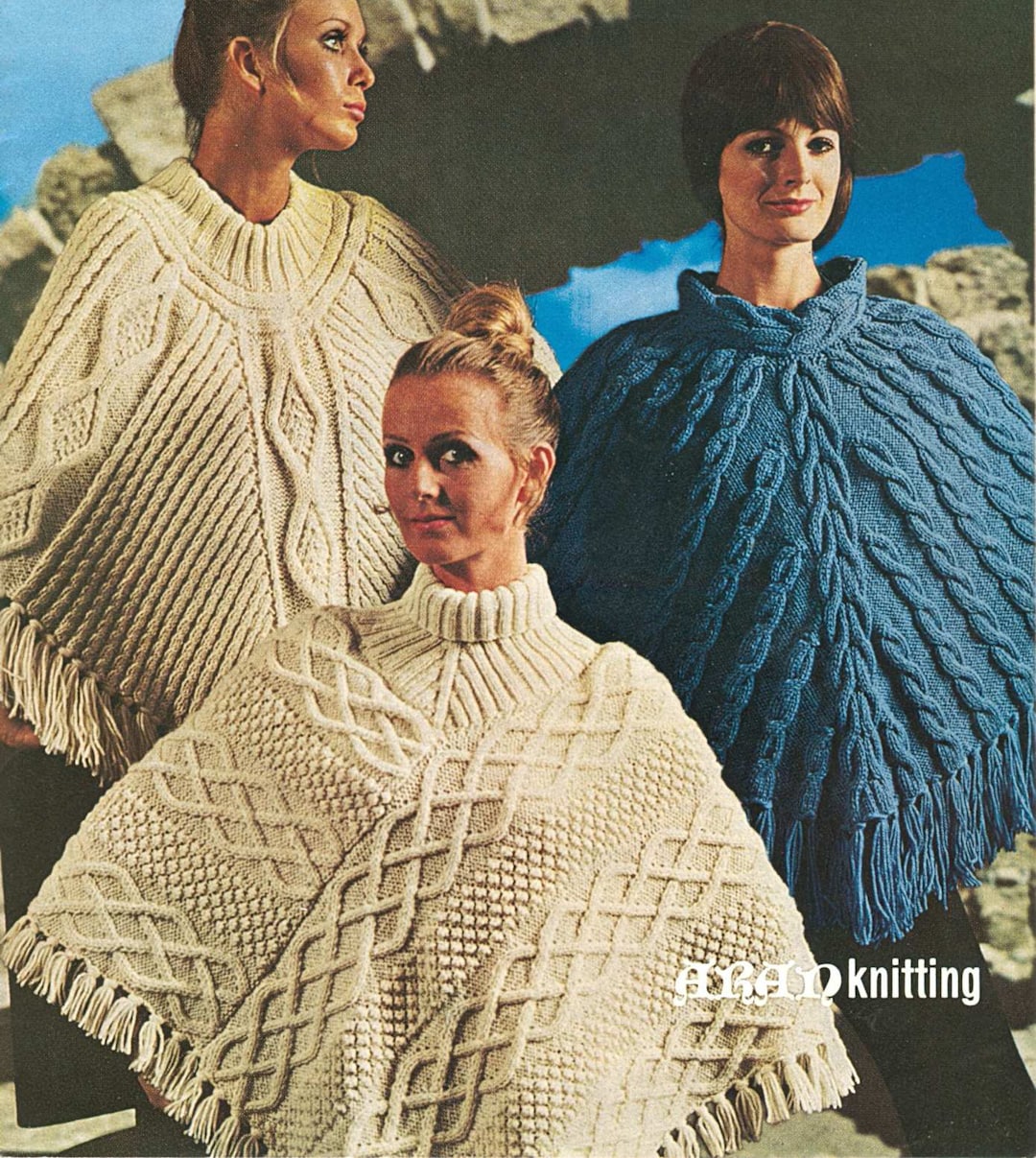 PDF Knitting Pattern Ladies Vintage Poncho's Cable- Aran-3 Styles ...