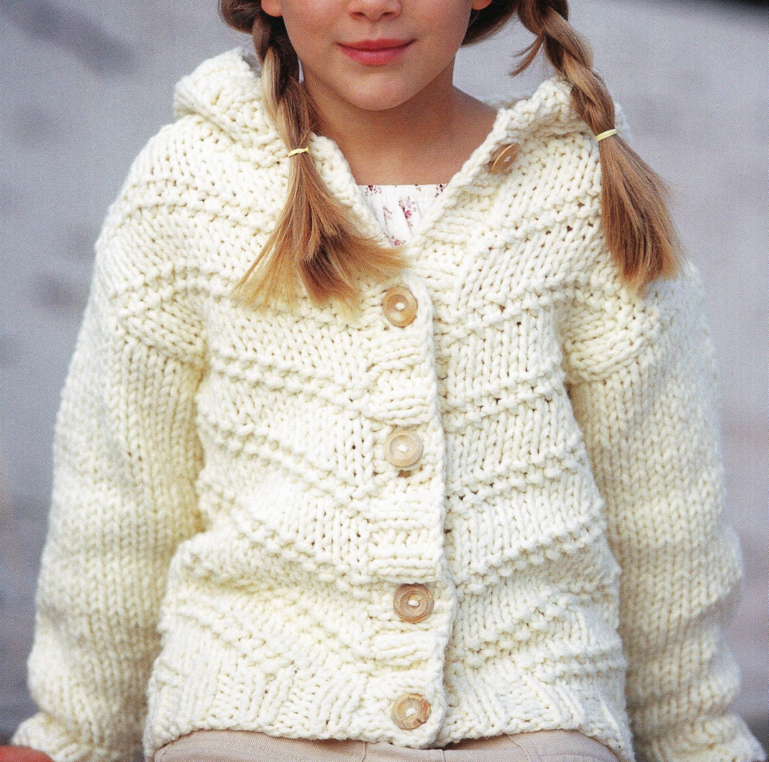 Girl Boy Super Chunky Hooded Easy Knit Coat Jacket 24 34 in 3-14 Years ...