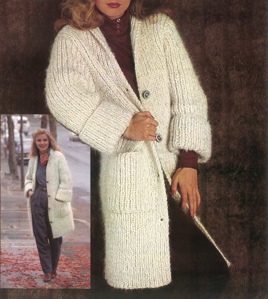 Woman's Easy Ribbed Coat Jacket With Pockets Big Cuffs Chunky Bulky 12 ...