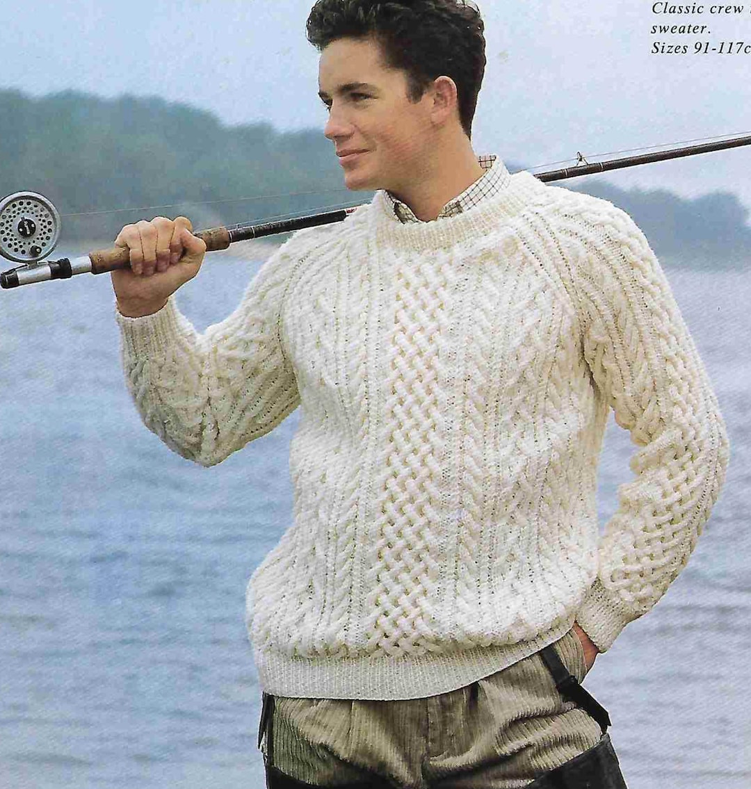 Mans Raglan Classic Aran Sweater- Knitted in Aran 10 Ply Worsted Wool ...