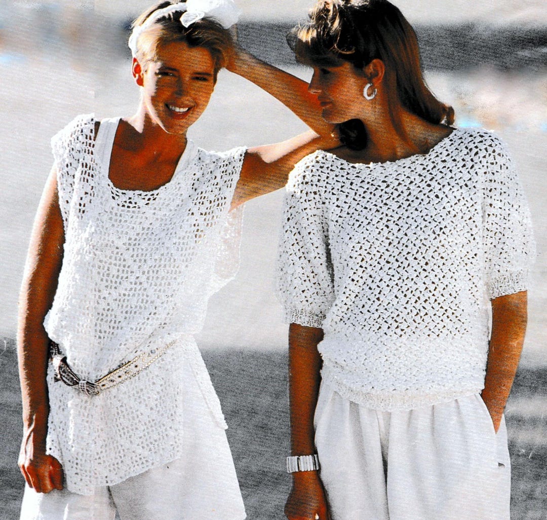 Womans Crochet Summer Top Tabard & Short Sleeved Sweater Cotton Yarn ...