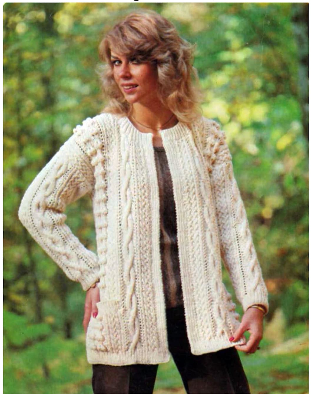 Ladies-cable-bobble Aran Cardigan- Jacket-pockets- Aran Wool-34-40ins ...