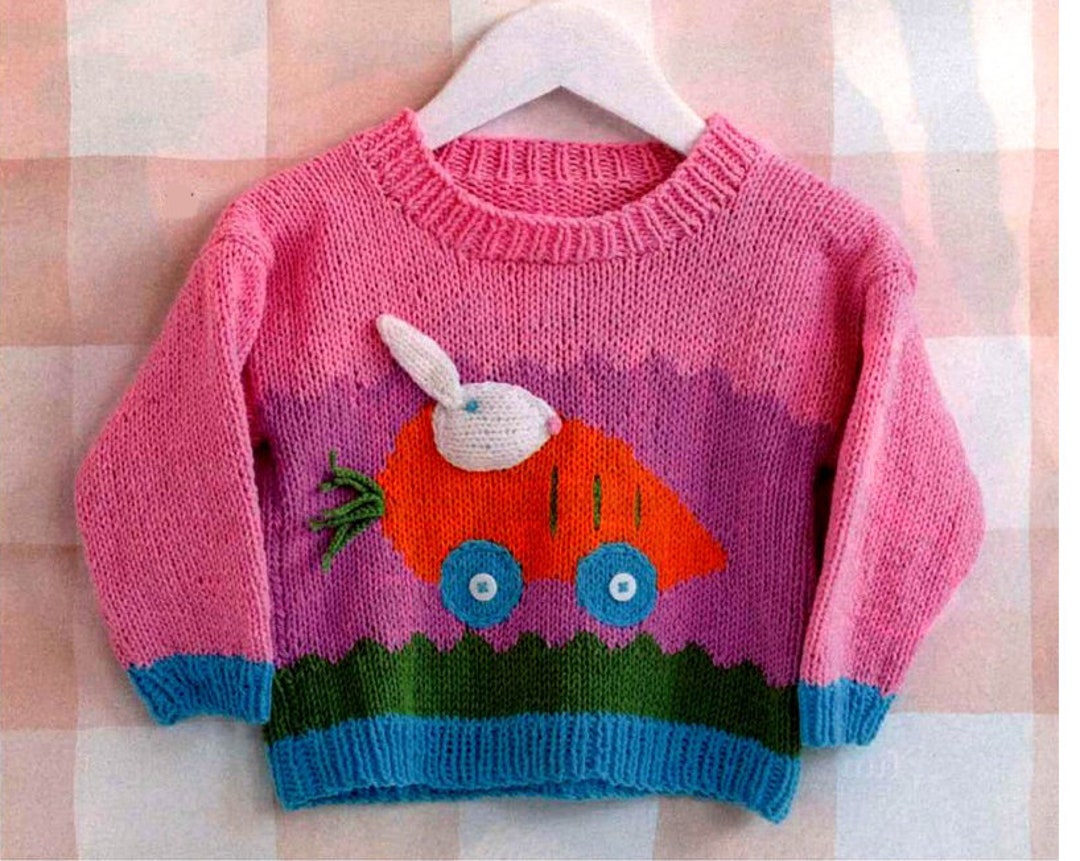 Baby Boy Girl Carrot Rabbit Motif Jumper Sweater in DK 8 Ply Fits 6 ...