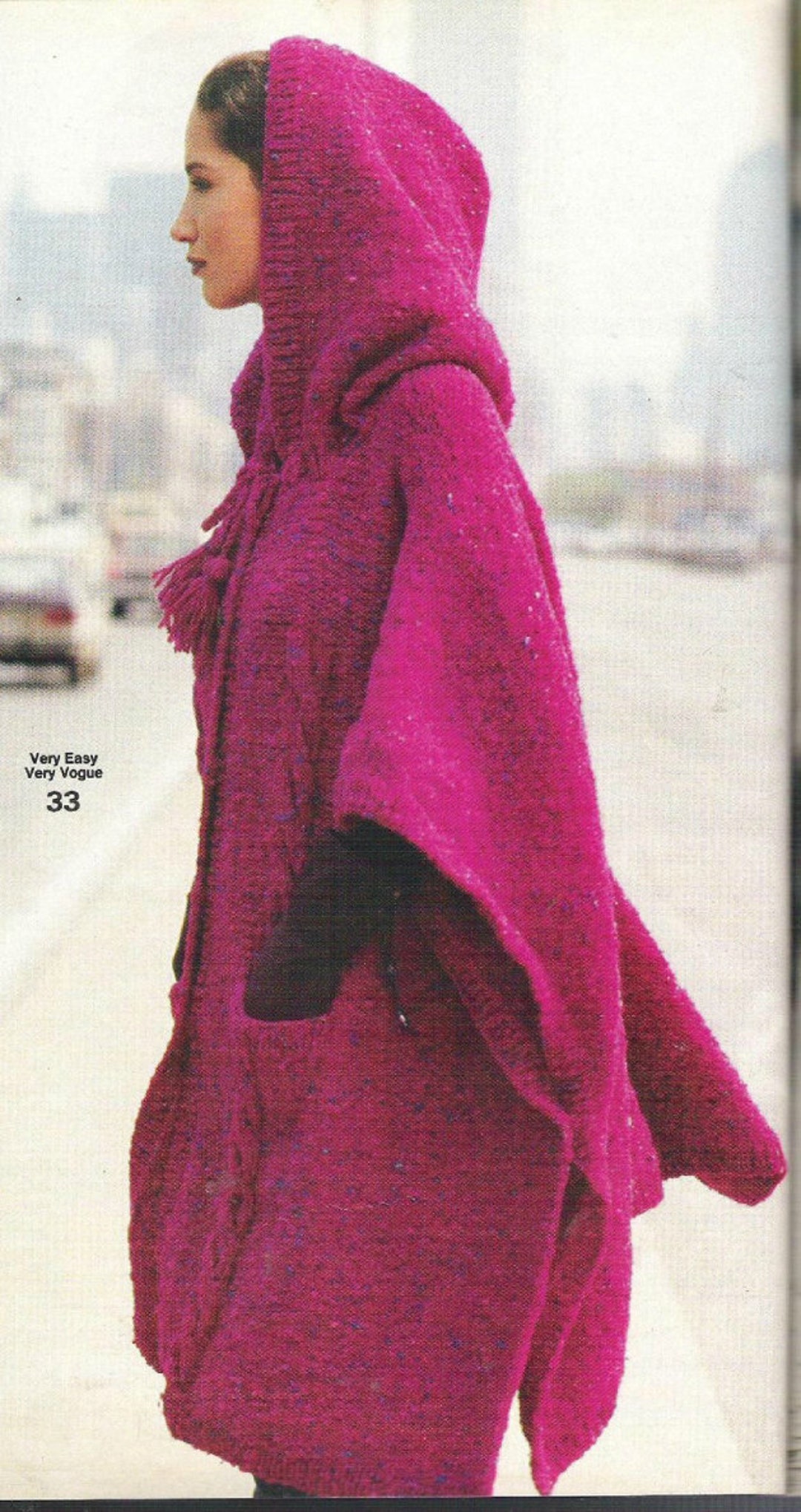 Womans Reverse Stocking Stitch Hooded Poncho- Rib Edges & Pockets Super ...