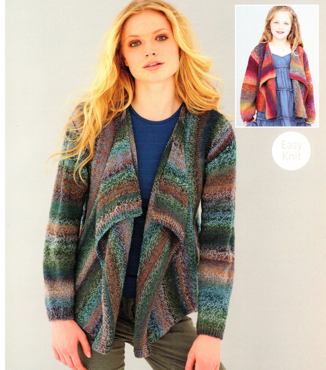 Woman's and Girls Cardigan- Easy Waterfall Design in DK- 8 Ply Wool ...