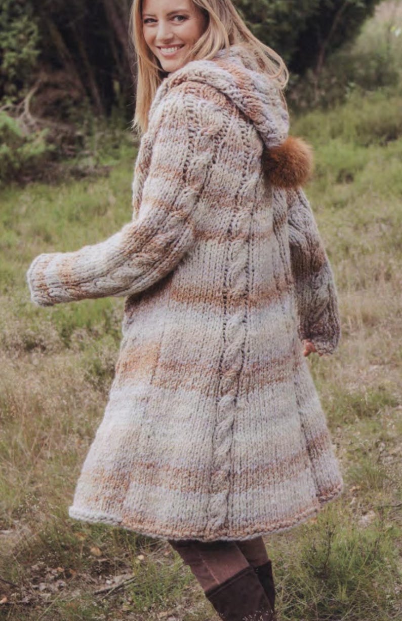 Woman Super Chunky Cable Hooded Coat- Jacket Knitting Pattern- Super ...