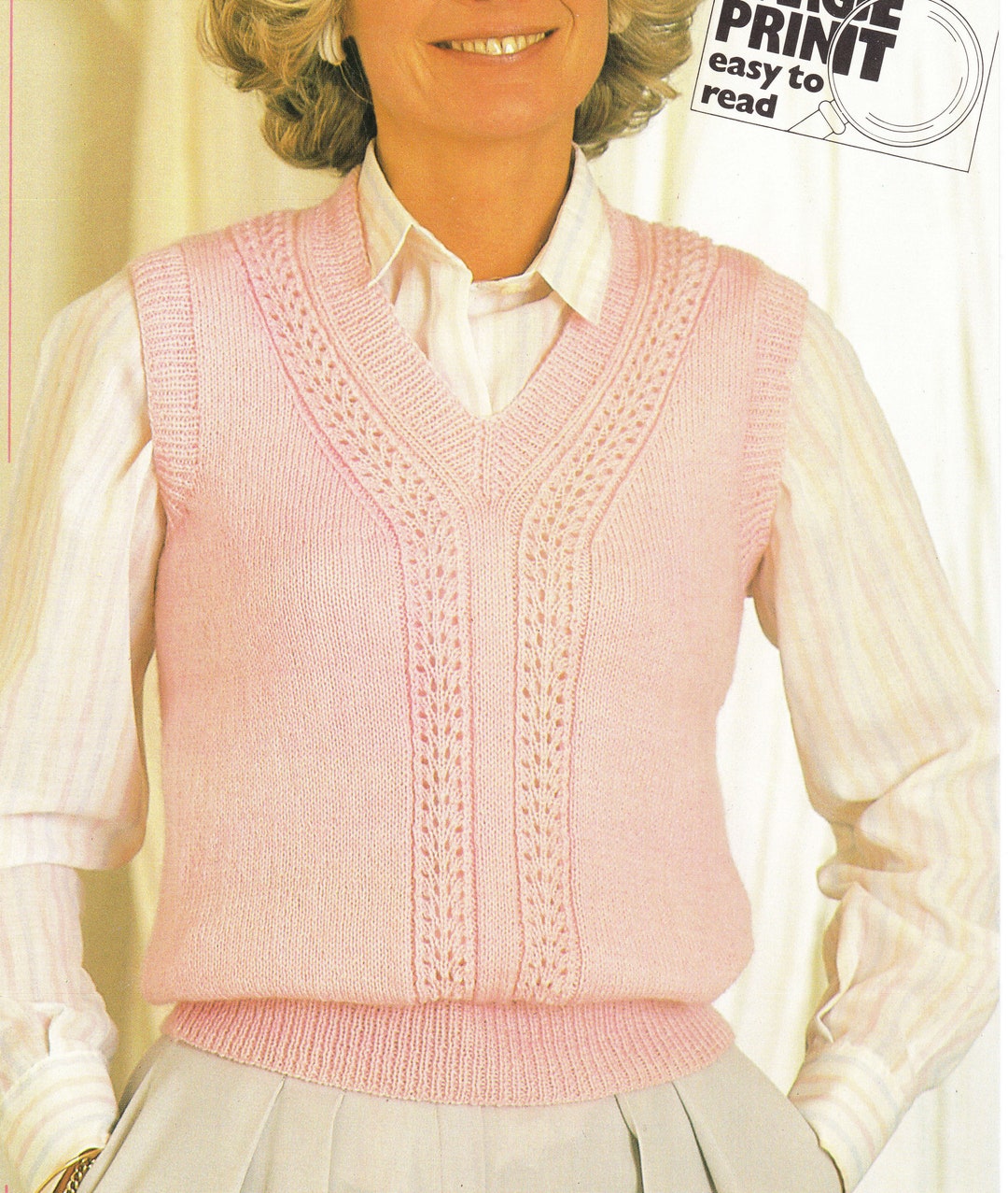 Woman's V Neck Slipover Vest in 4 Ply Fingering Wool- Eyelet Border ...