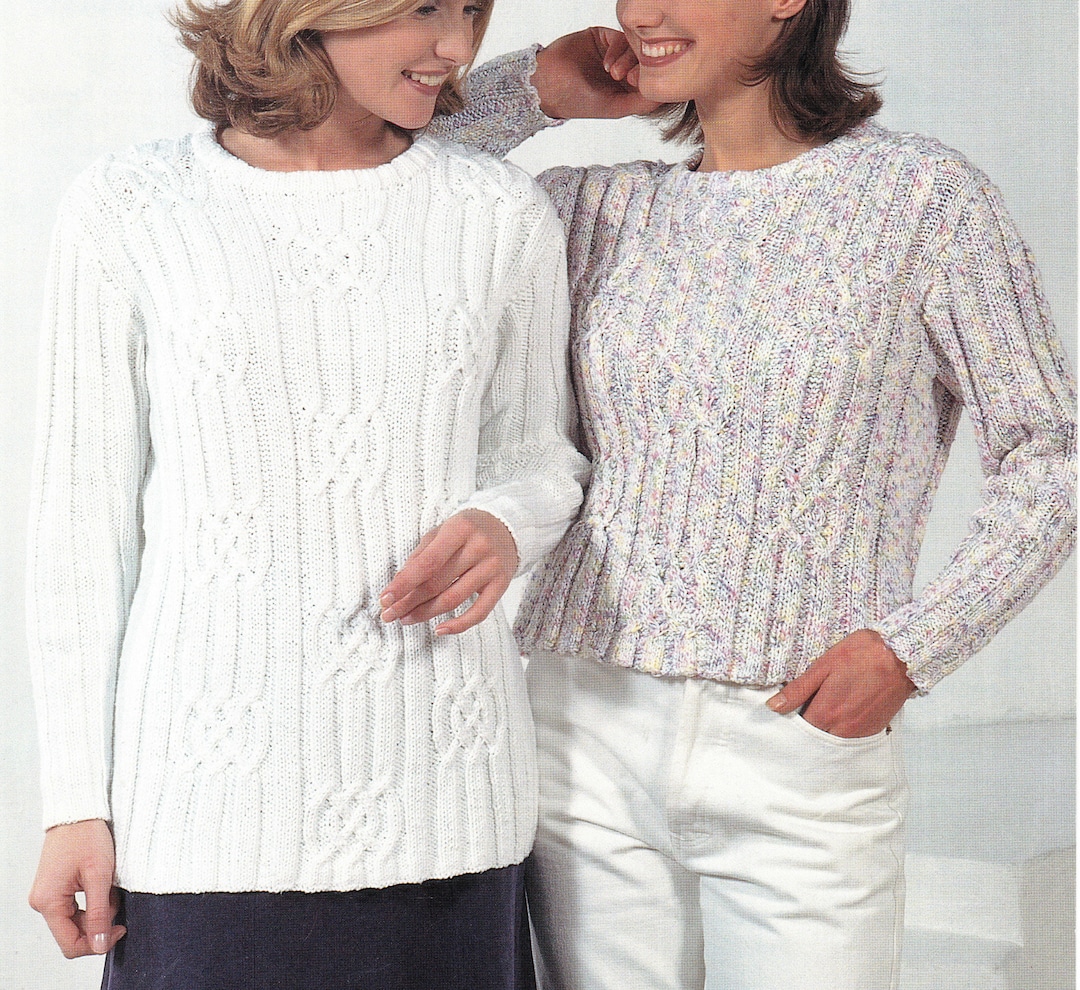 Woman's Celtic Cable & Rib Round Neck Sweaters- Long - Cropped Styles ...