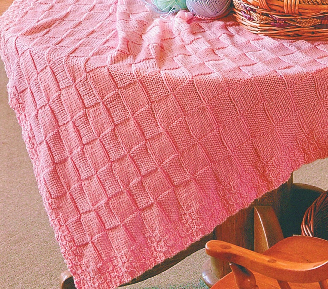 Easy Beginner Simple Plain & Purl Block Square Aran Baby Blanket 34" X ...
