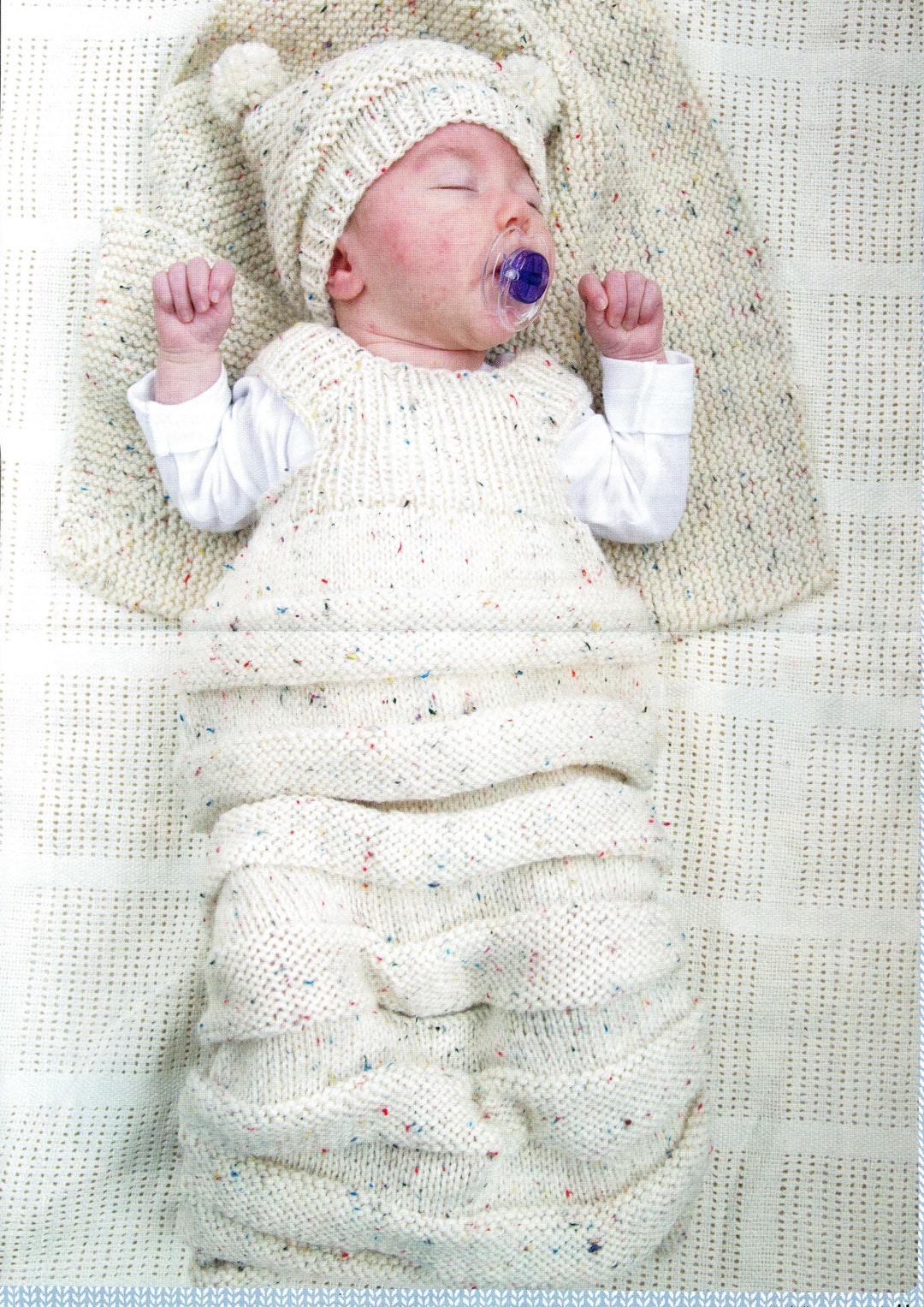 PDF Knitting Pattern Baby Easy Knit Sleep Sack- Cocoon-hat- Shawl- Aran ...