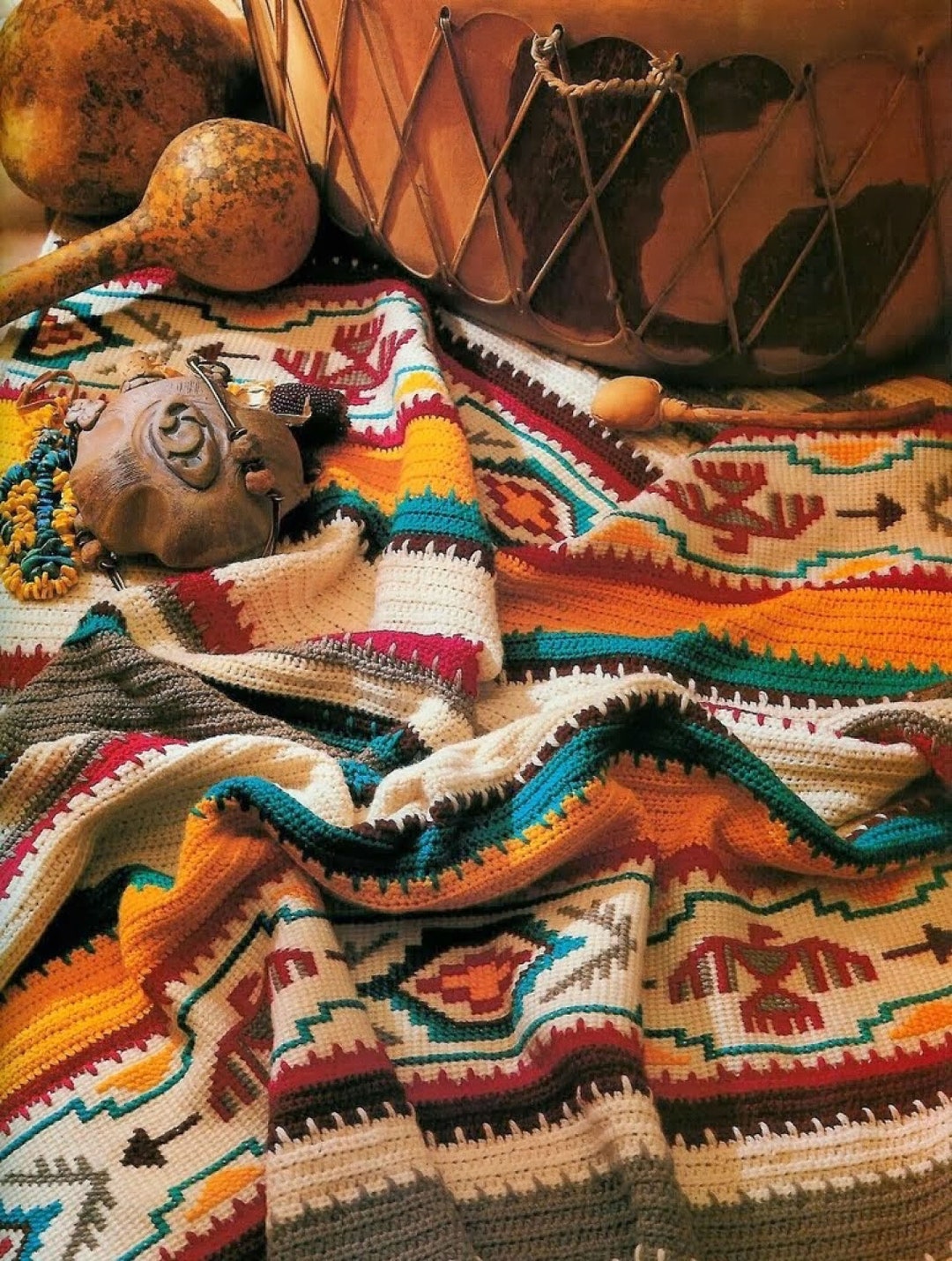 Native American Indian Afghan Blanket- Vintage Crochet Pattern- South ...
