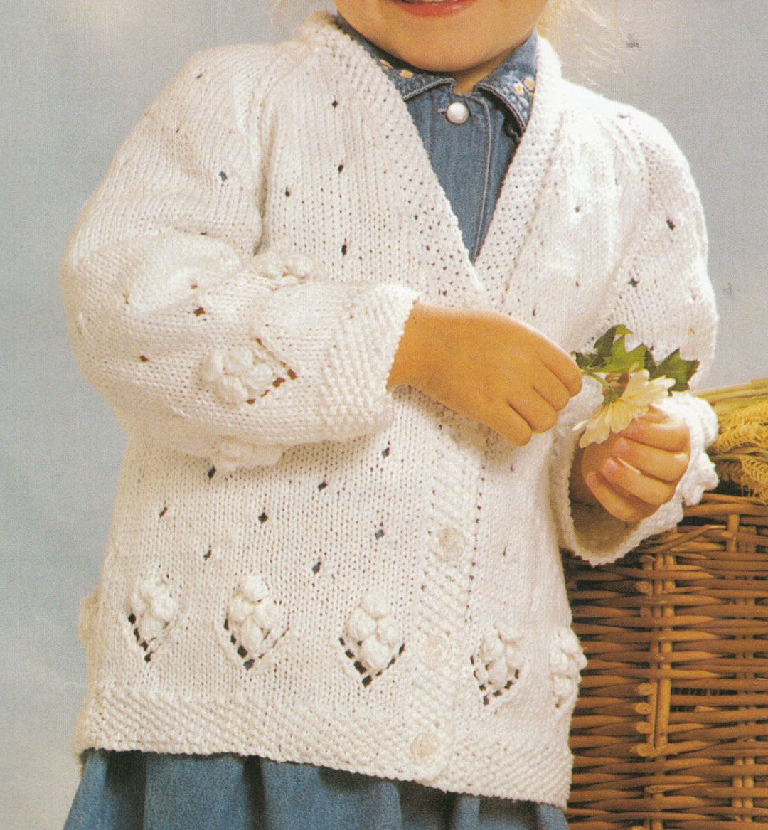 PDF Knitting Pattern Girls Bobble Cardigan in DK 8 Ply Wool and Fits 22 ...