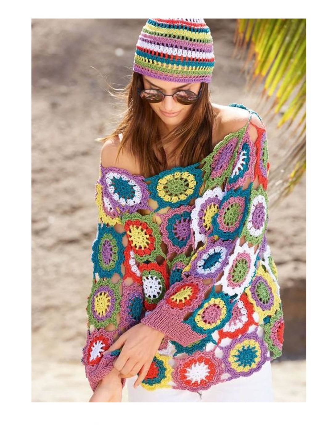 Square Flower Motif Boho Vintage 1970's Jumper- Sweater -festival ...