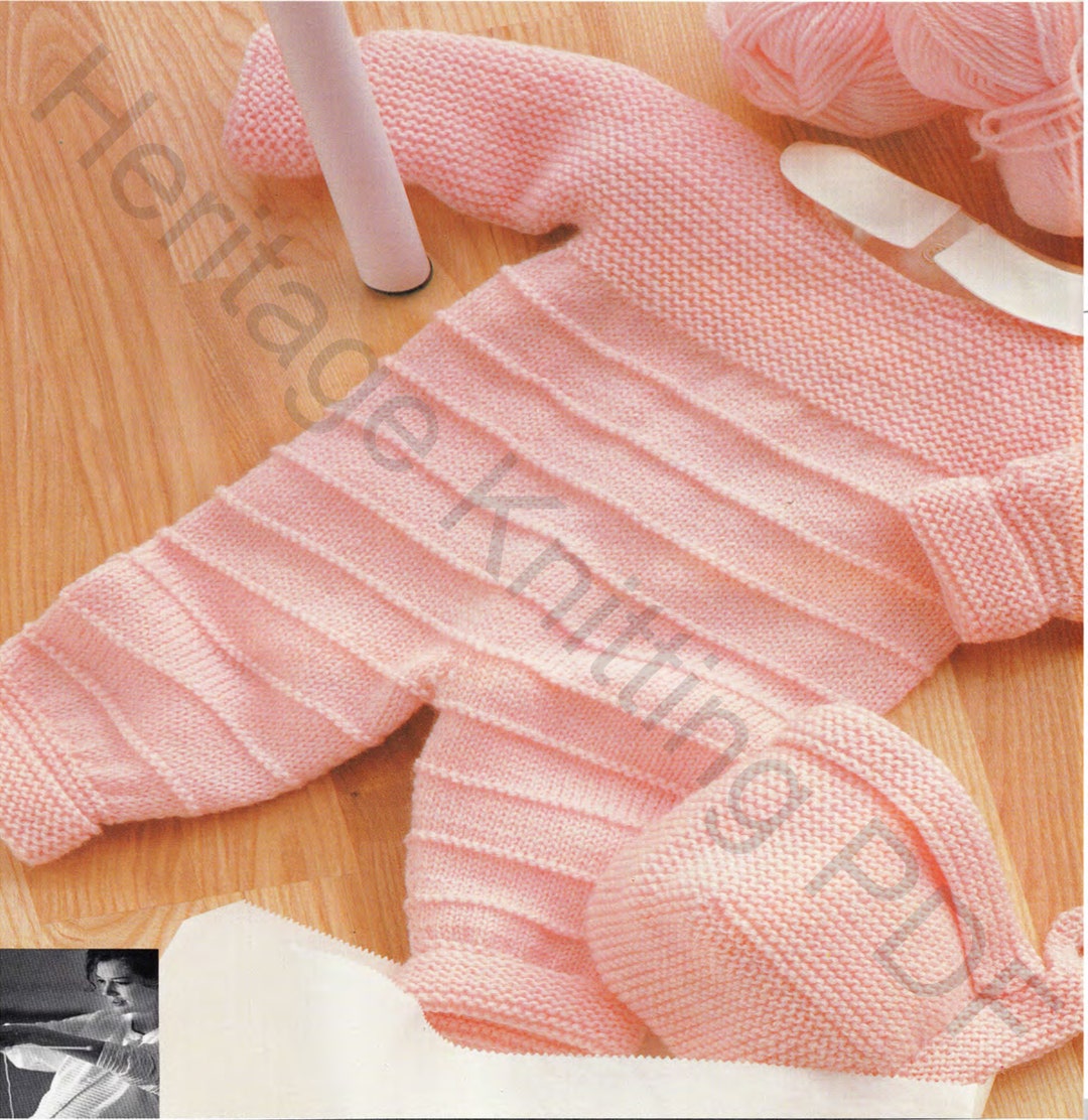 PDF Knitting Pattern. Baby All in One Sleepsuit Back Zip Fastening, Dk ...