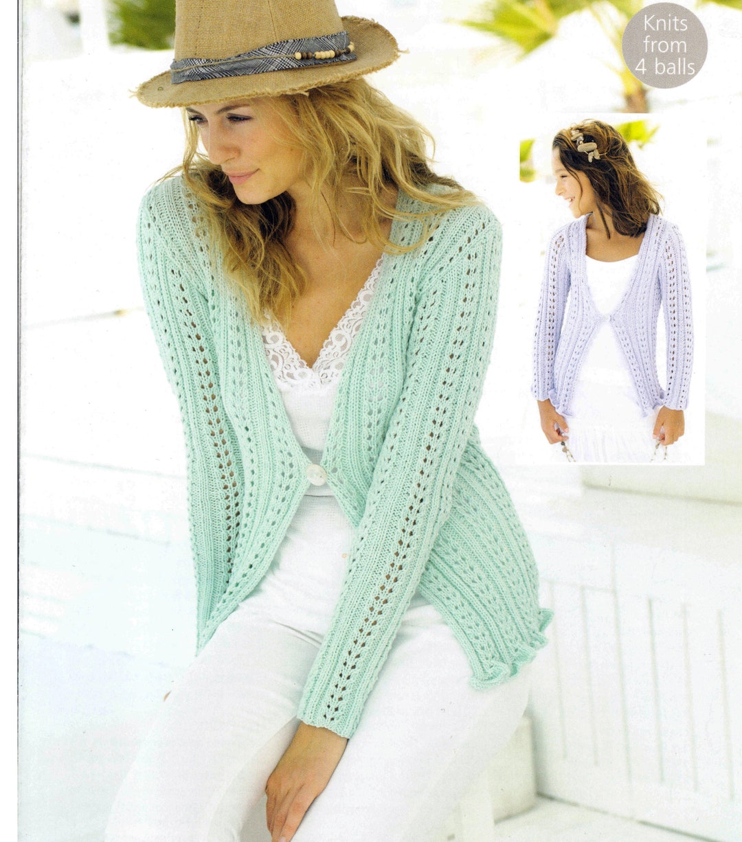 Woman's Lacey Cardigan With Frilled Hem Button Front- Summer Knitting ...
