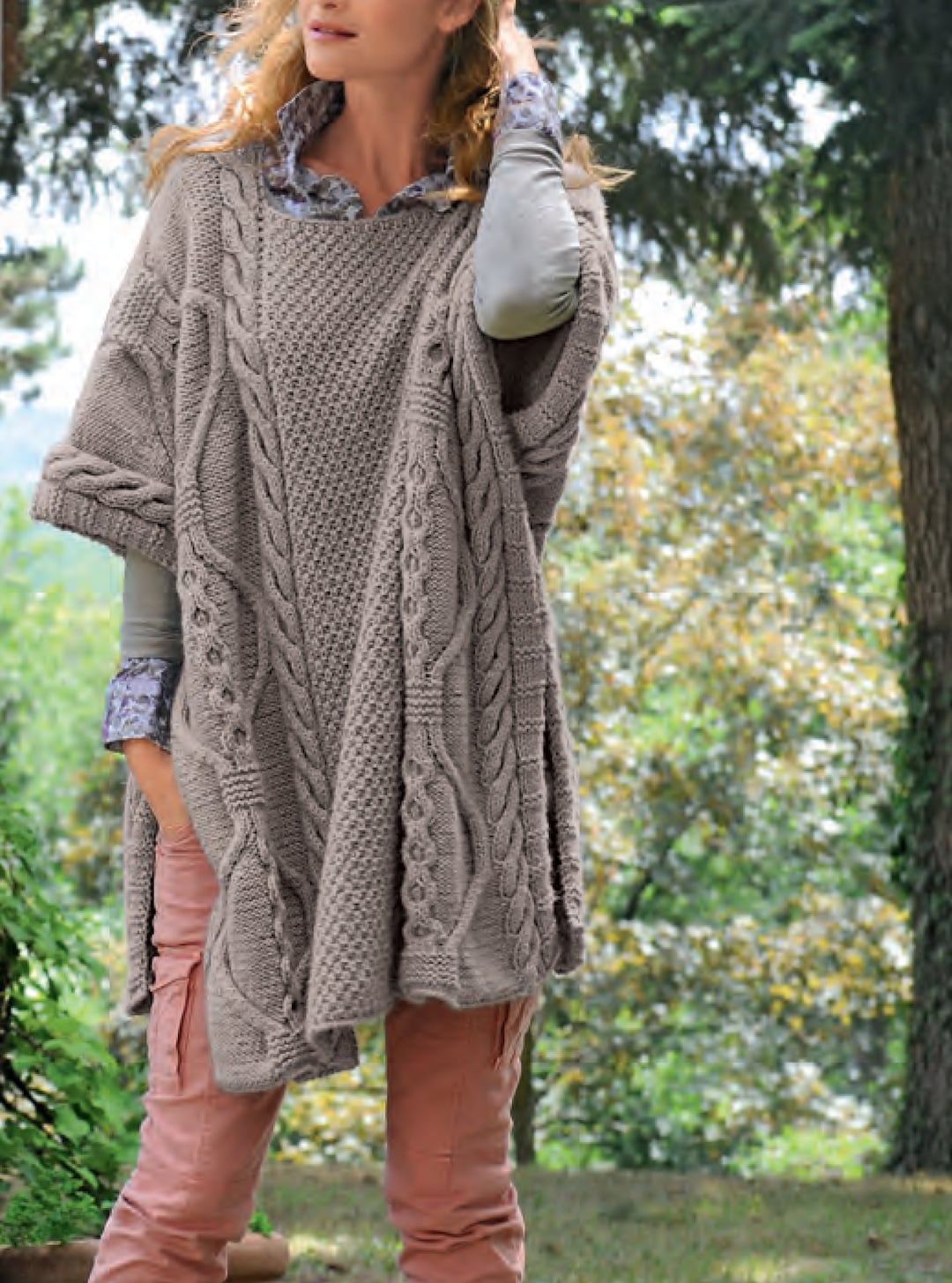 Ladies Chunky Cable Poncho- One Size PDF Knitting Pattern Instant ...