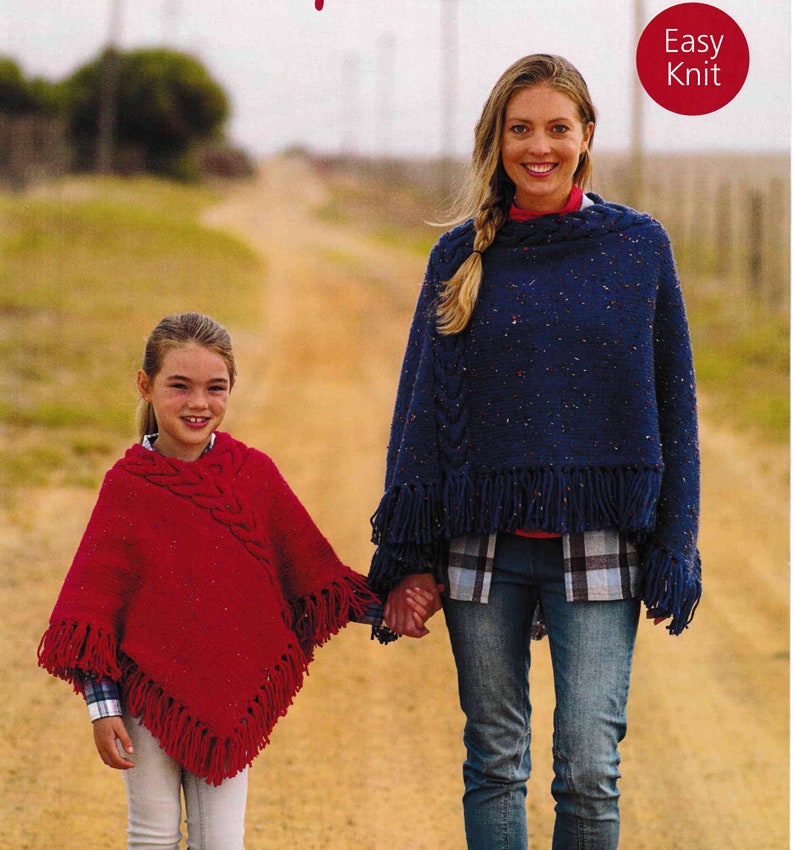Girl's Woman's Cable Fringed Chunky Poncho Knitting Pattern- Chunky ...