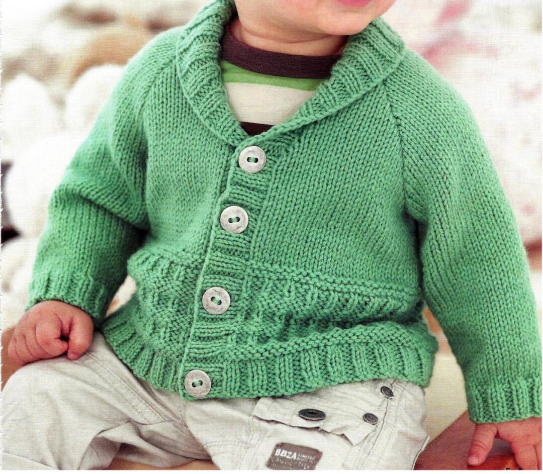 Easy Knit Raglan Cardigan Shawl Neck Textured Baby Children Girl Boy 16 ...