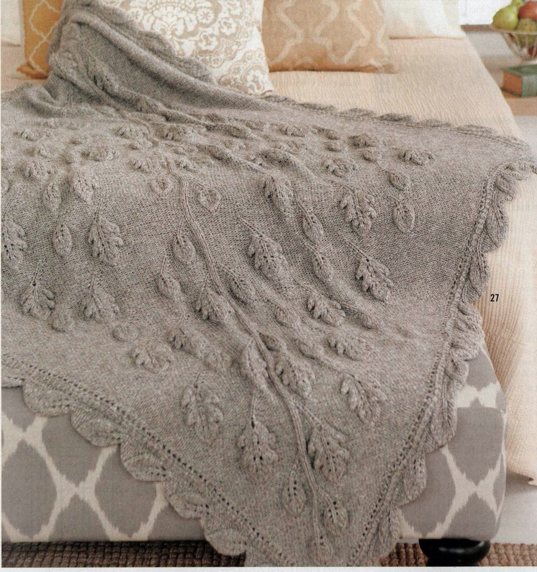 Leaf Blanket Afghan With Scalloped Border Pattern in Chunky Alpaca Wool ...