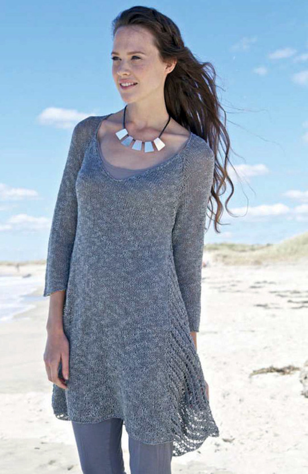 Woman's Tunic, Dress-long Sleeves-fine Round Neck-worsted / Medium ...