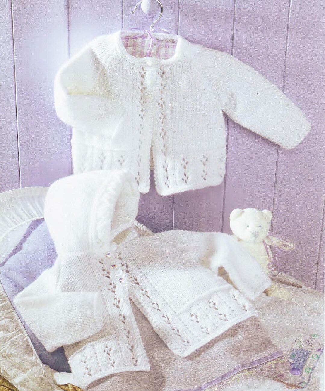 Baby DK Hooded Jacket & Matinee Coat 16-22 Ins( 0-2 Year) DK 8 Ply Wool ...
