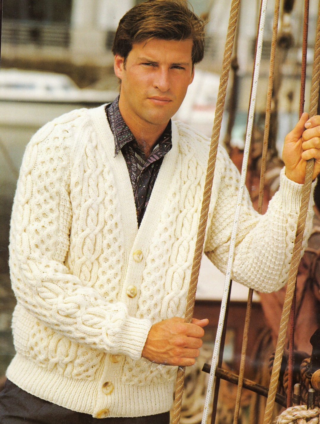 Mans Aran Raglan V Neck Cardigan Classic Design 34" - 48" Chest, Aran ...