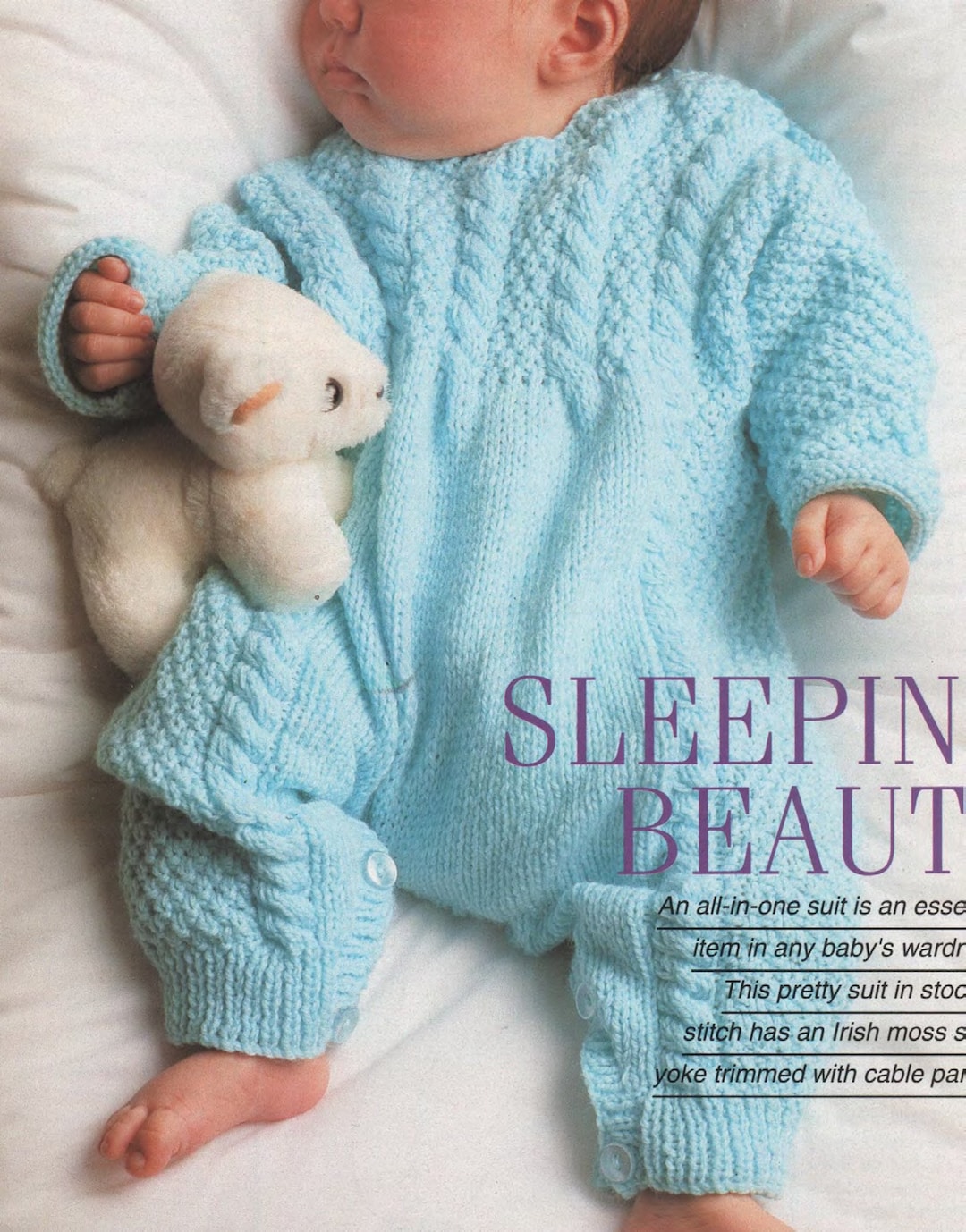 PDF Knitting Pattern. Baby Cable All in One Sleepsuit Bottom Fastening ...