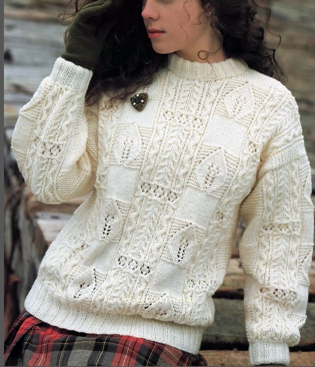 Women's Patchwork Cable Sweater in 10 Ply Aran Wool 30-40 Inch Chest ...