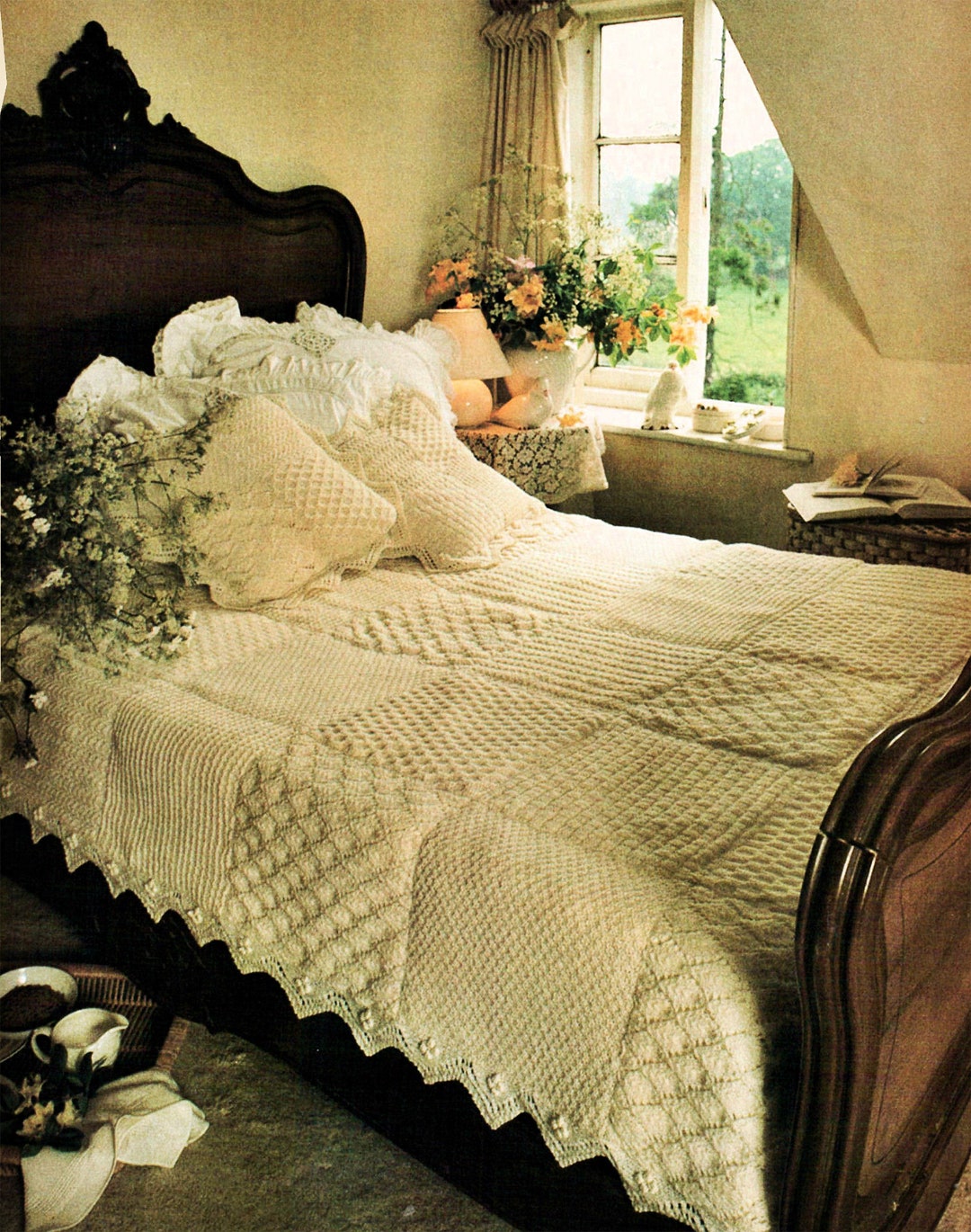 Knitted Sampler Bedspread With Matching Pillow Knitting Patterns ...