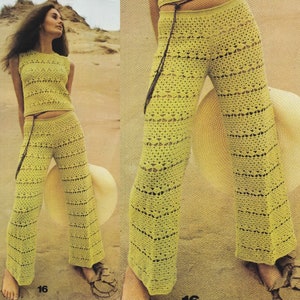 Womans Vintage 1960's Crochet Flared Trousers, Top festival Hippie Retro Crochet Pattern PDF ...