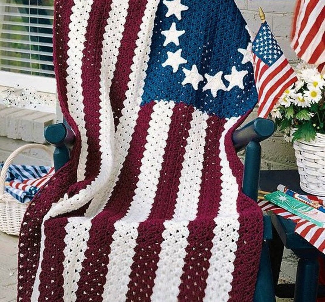 American Flag USA Stars & Stripes Patriotic Afghan Blanket Bedspread 33 ...