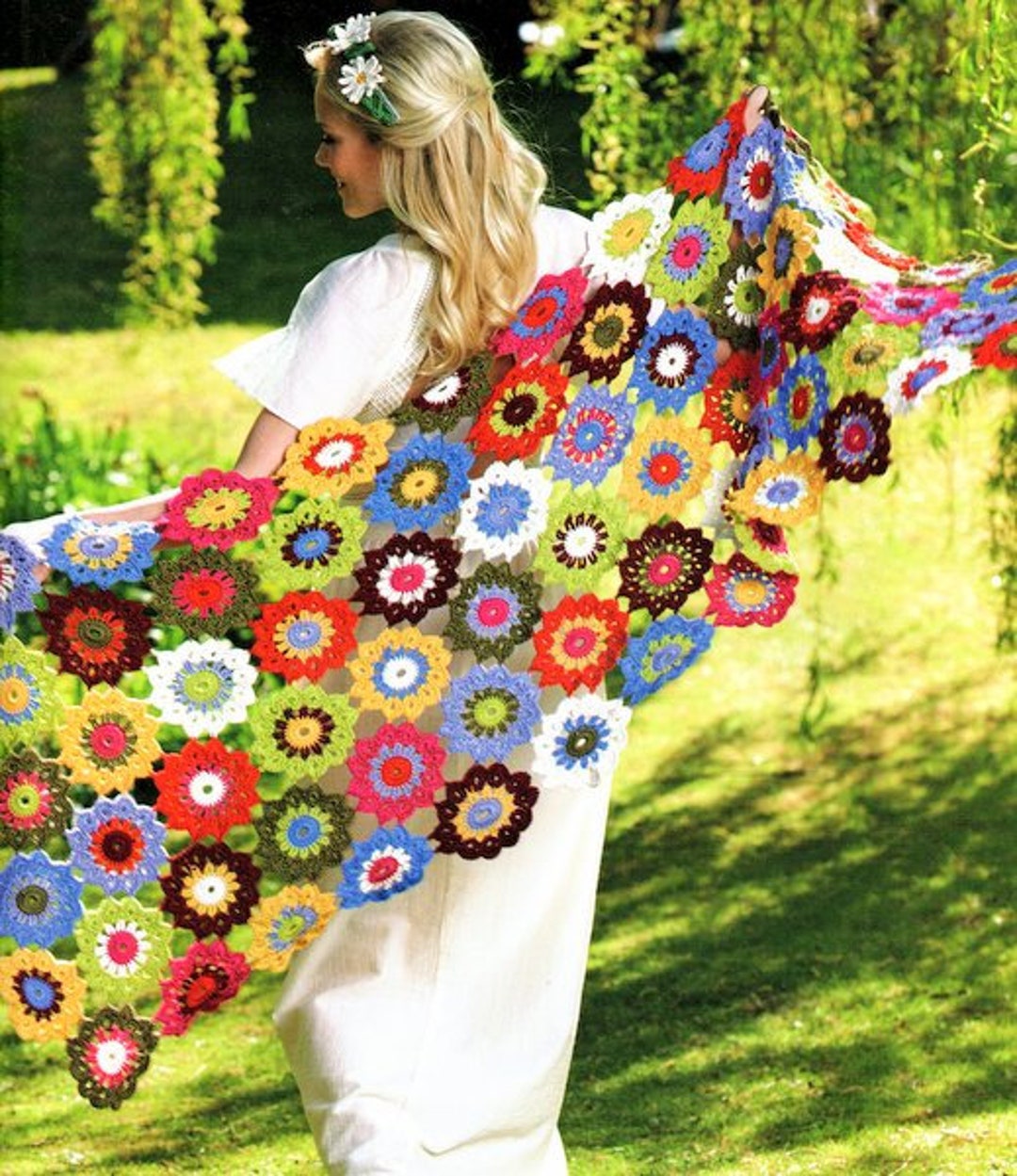 Boho Crochet Flower Shawl 23.5" X 79" at Widest Point Festival Wedding ...