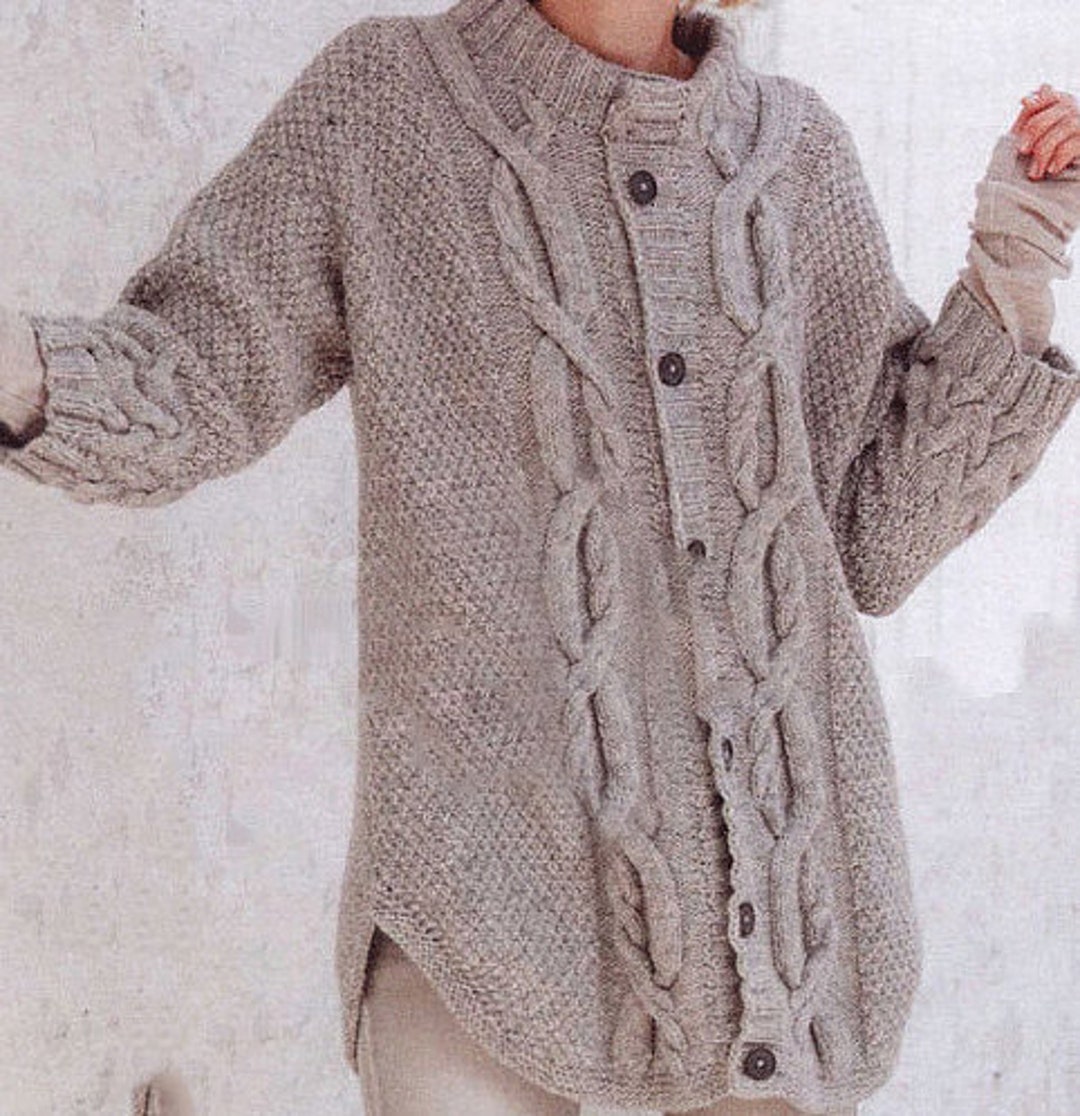 Cable- Jacket-cardigan-knitting Pattern-aran-worsted 10 Ply Wool ...