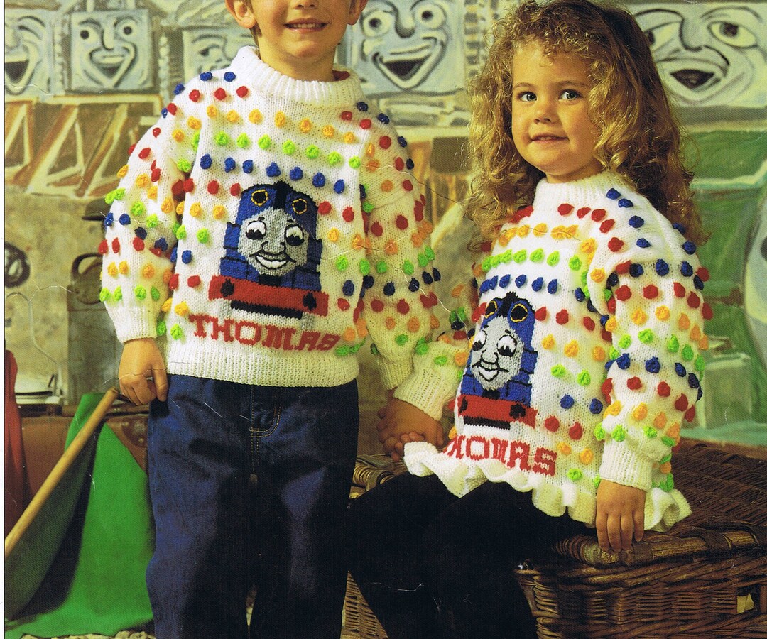 Knitting Pattern- Boys -girls " Thomas Tank Engine - Jumper- Bobbles ...