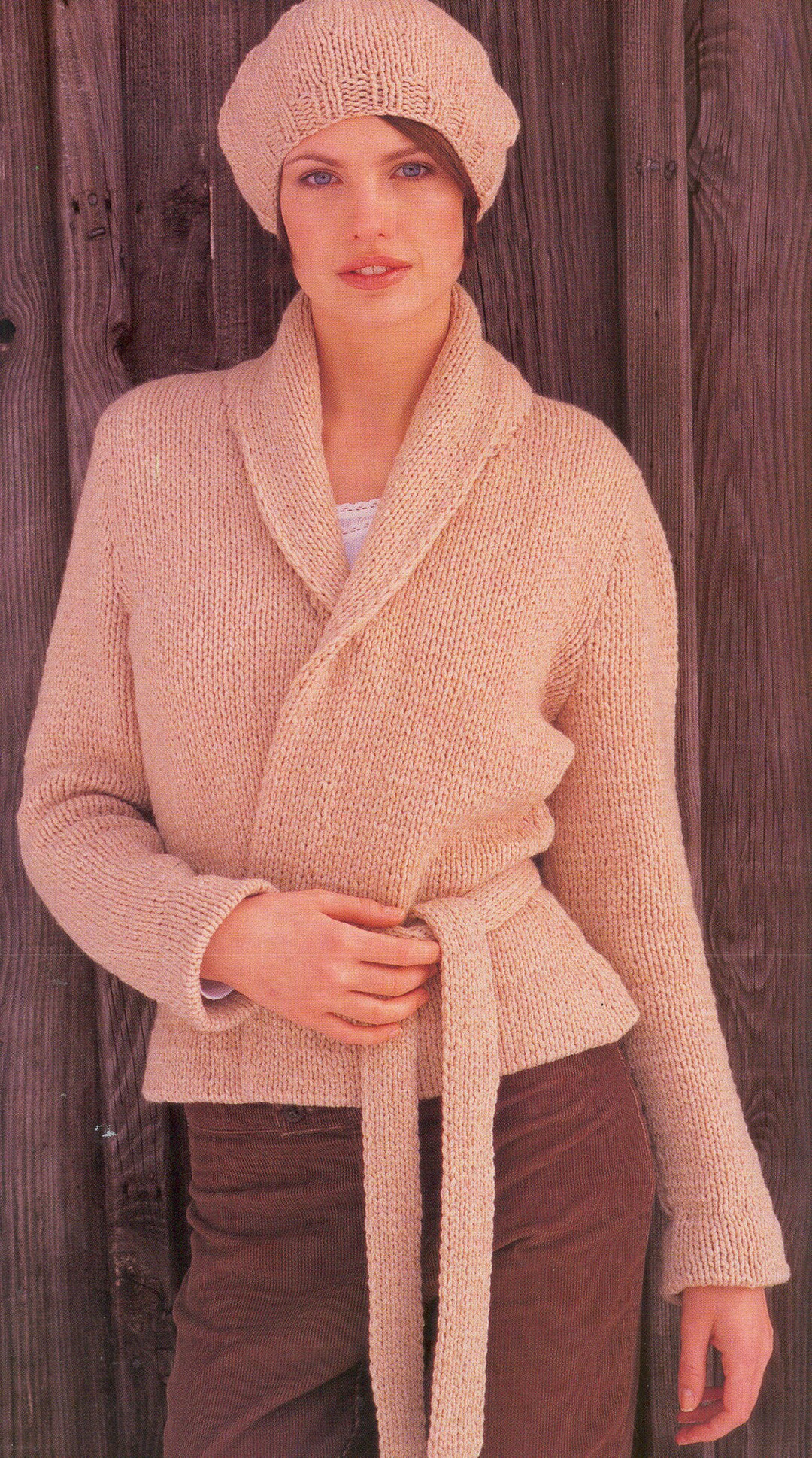 Womans Cross Over Shawl Collar Cardigan With Belt & Beret Knitting ...