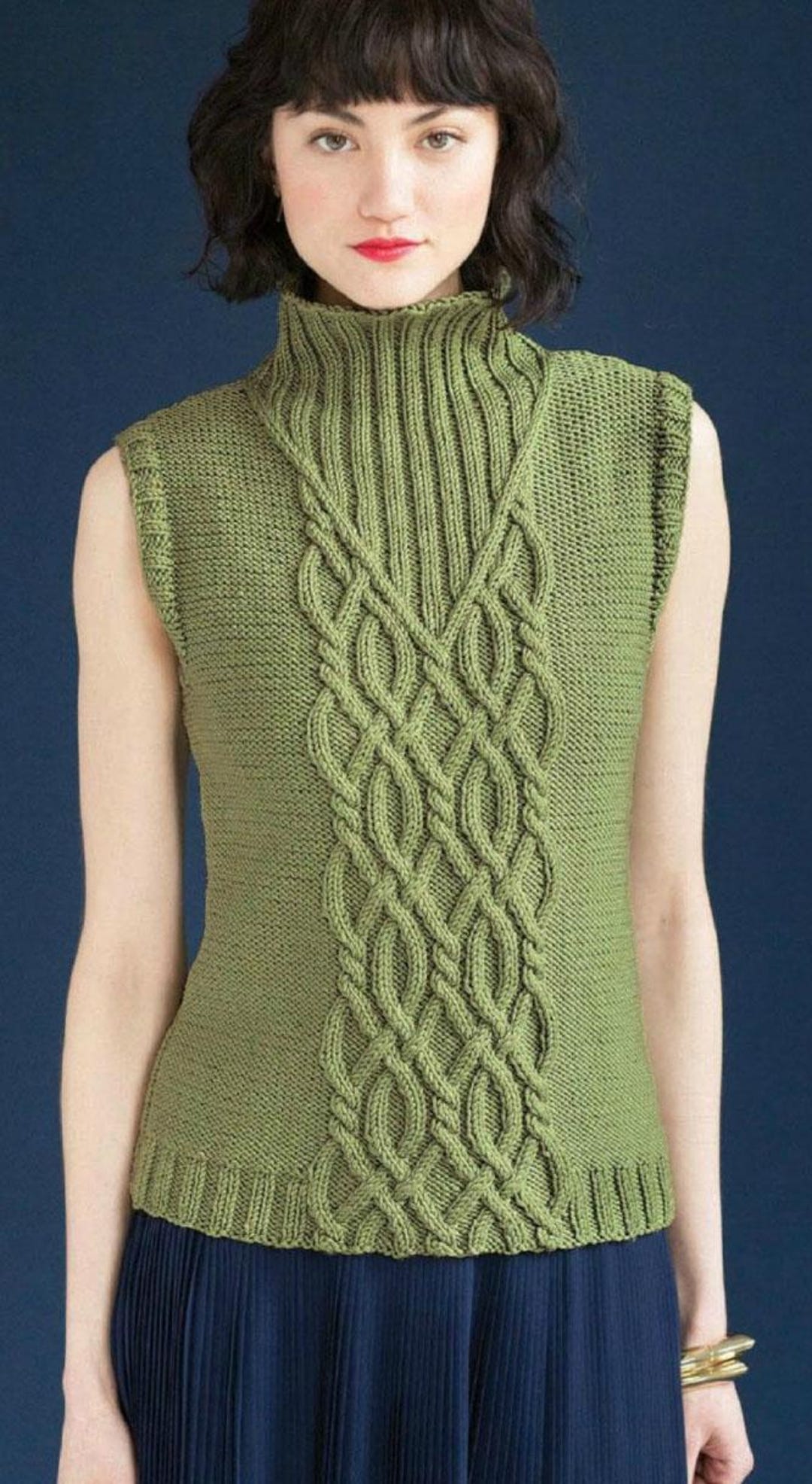Woman's Cable-rib Mock Turtle Slipover Sleeveless Jumper,knitting ...