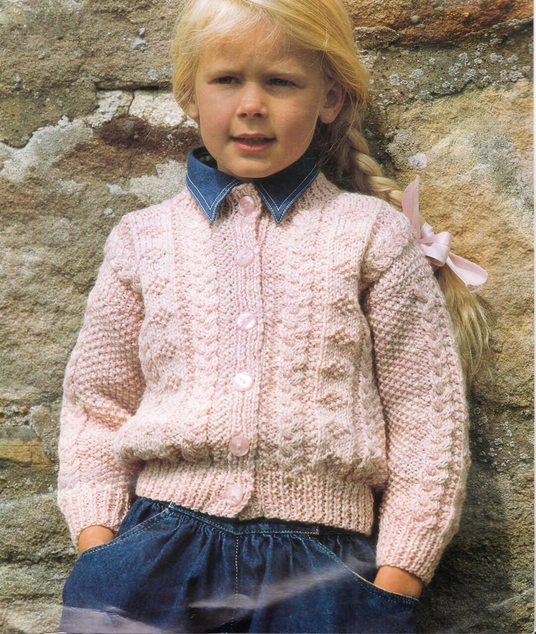 Girls- Aran Cable Cardigan- Aran-10 Ply Worsted Wool- Chest 24-32 ...