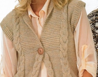 Easy Knit Chunky Womens Waistcoat Vest Sleeveless Top Button Closure 28 ...