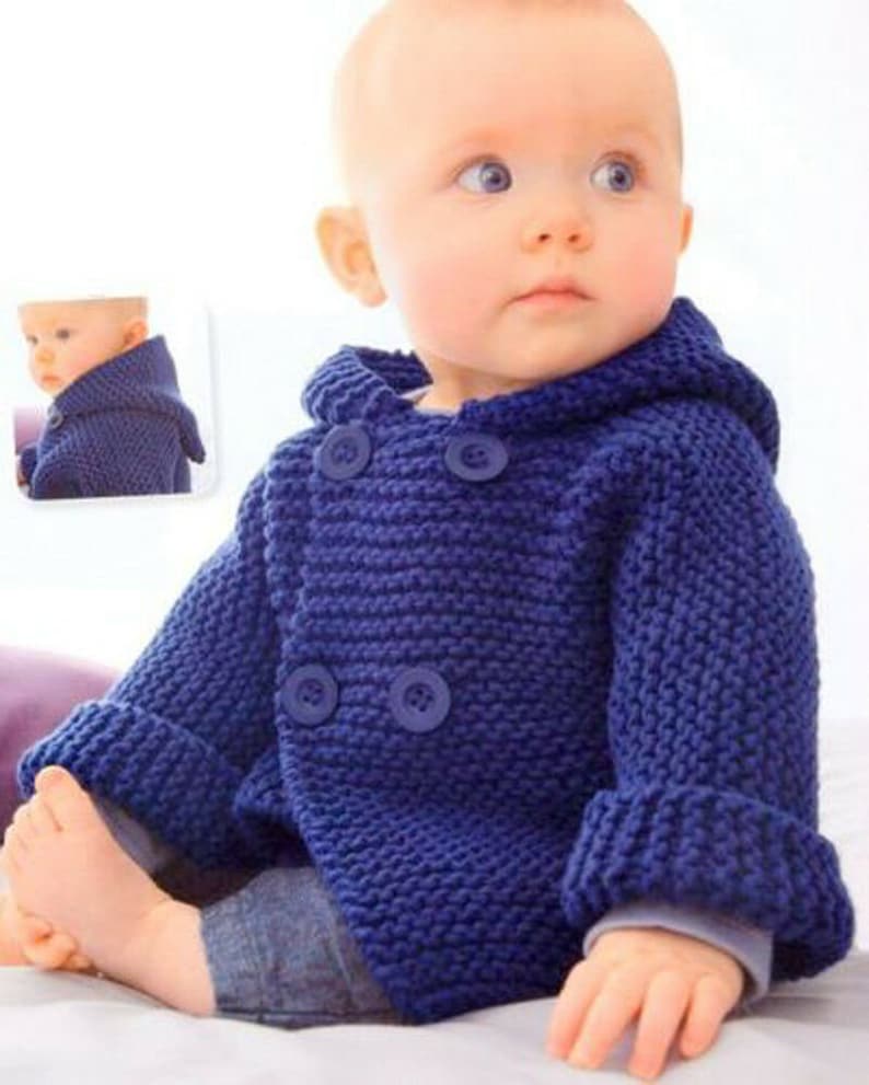 Easy Garter Stitch Baby Hooded Jacket in Aran Wool- Fits 3-12m PDF ...