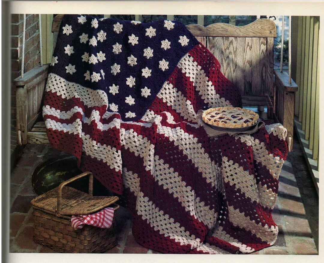 American Flag USA Stars & Stripes Patriotic Afghan Blanket Bedspread 45 ...