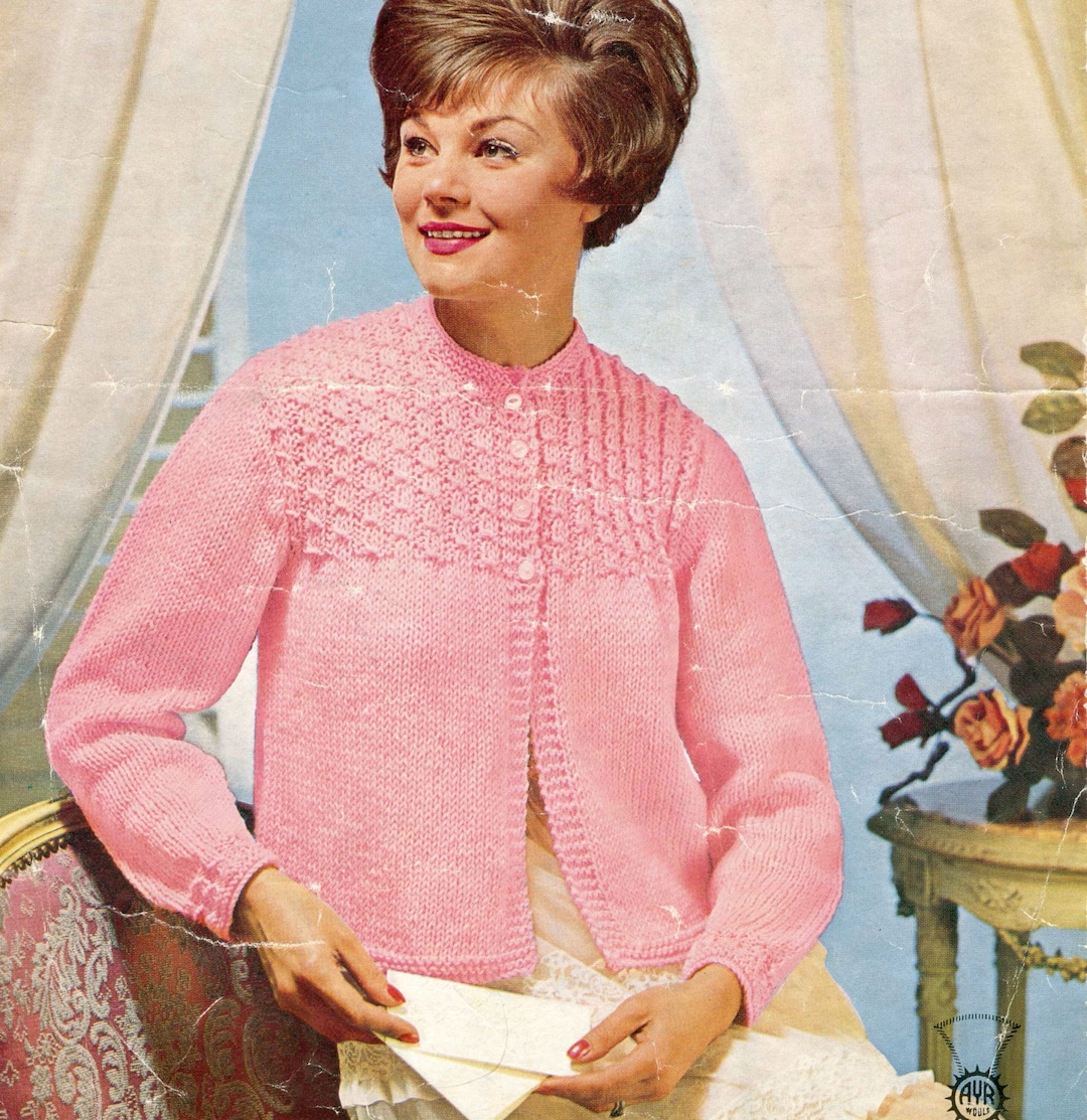 Easy Knit Womens Bed Jacket 4 Button Closure 34" to 40" Double Knitting ...