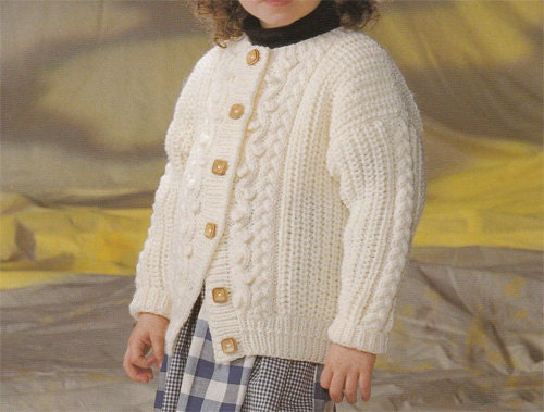 PDF Knitting Pattern- Girls Aran Cardigan Pattern- Fits Chest 20-30 ...