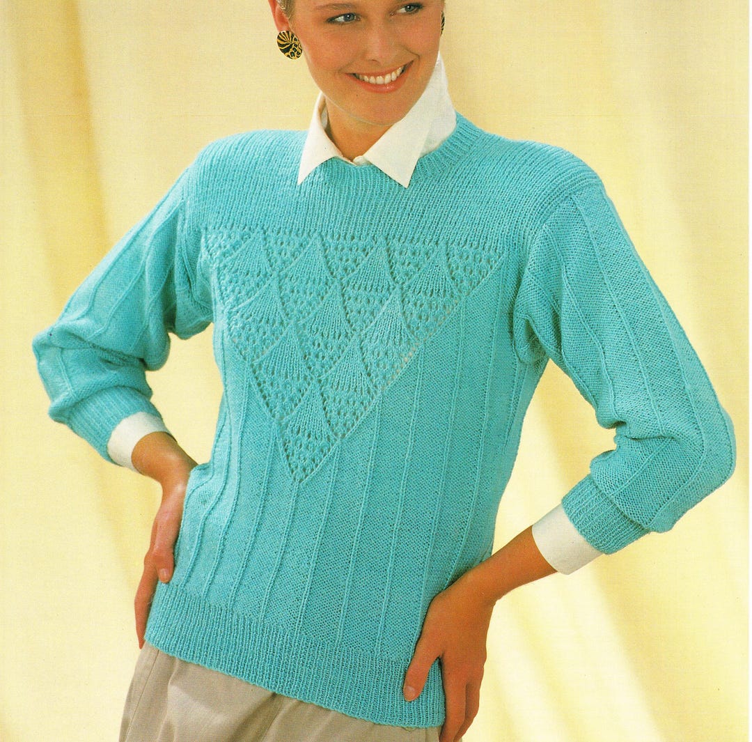 Woman's Easy Rib & Reverse Stocking Stitch Round Neck Jumper- Sweater ...