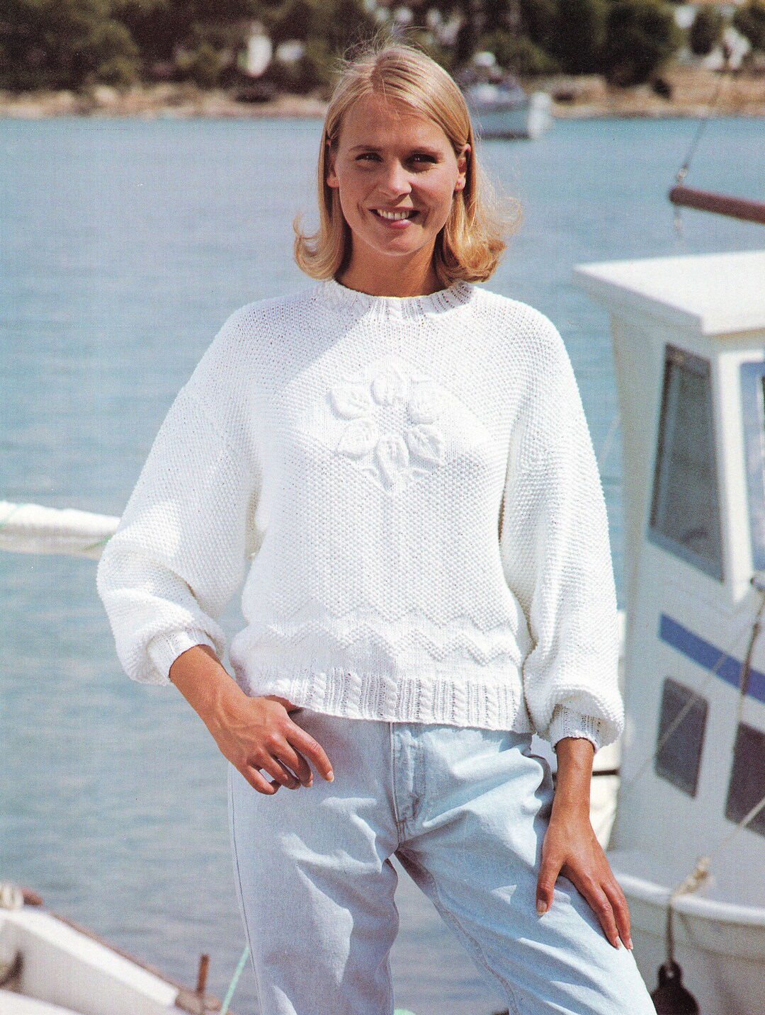 PDF- Knitting Pattern-ladies Cable- Flower Crew Neck-dk/8ply- Sweater ...